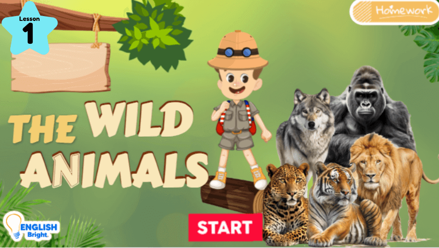 Wild Animals ESL Vocabulary for Kids Lion Tiger Wolf