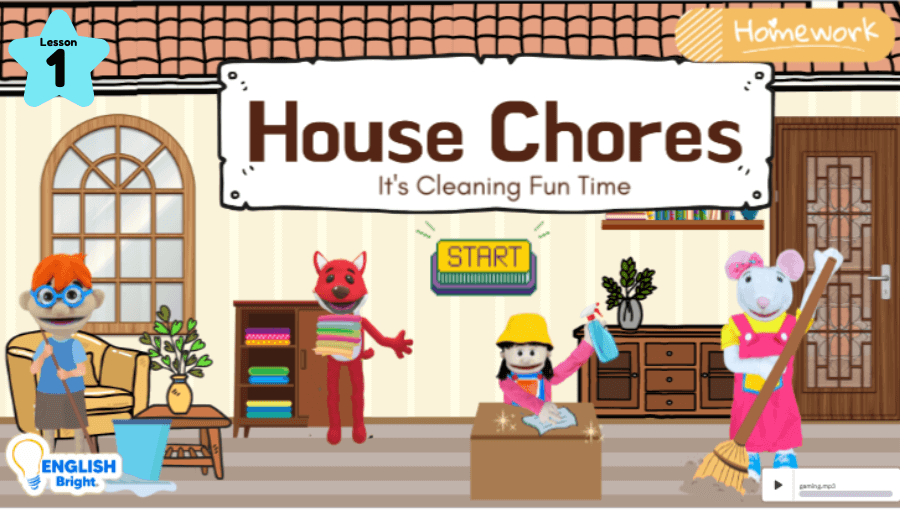 House Chores ESL - Mopping Sweeping Scrubbing Vocabulary