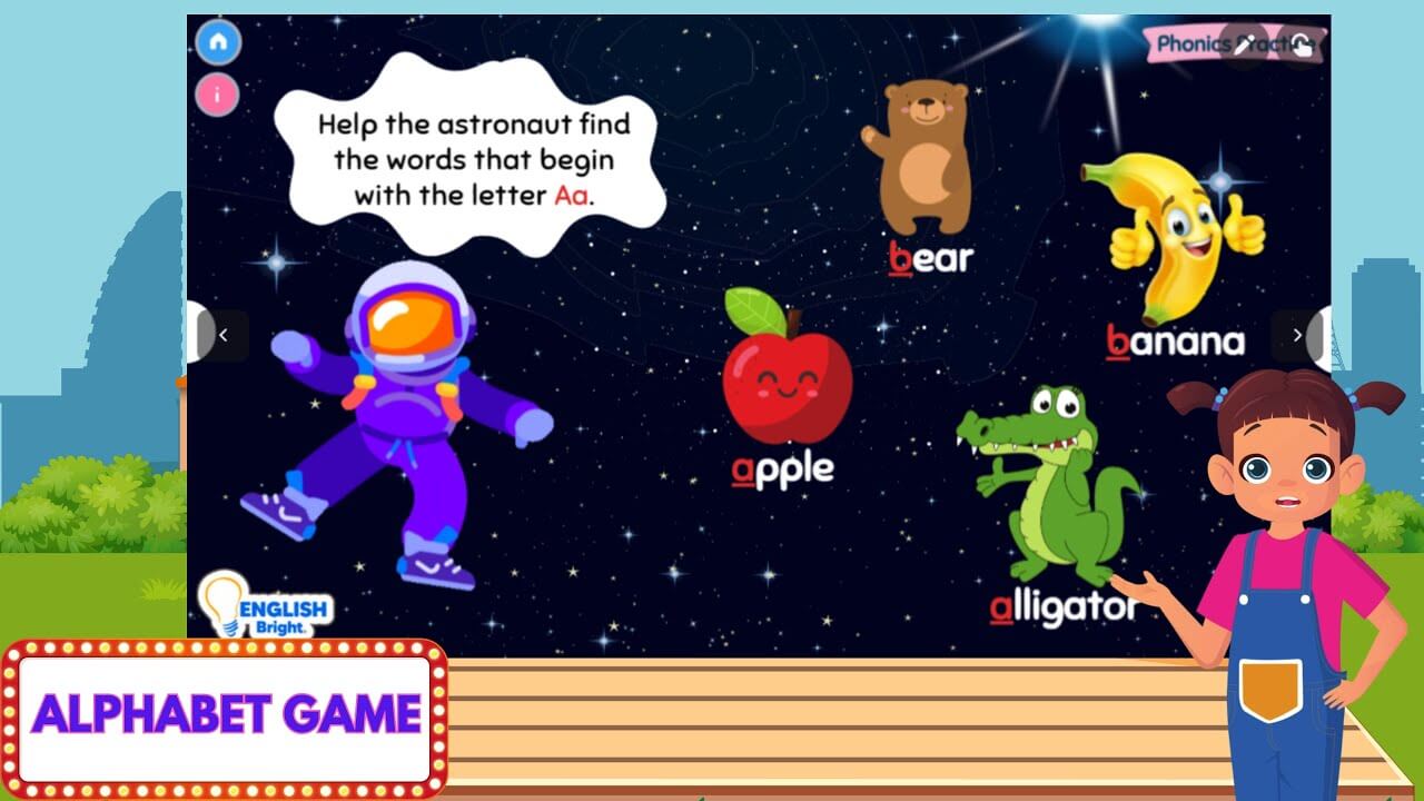Alphabet Phonics Game Kids | Letter A Space Mission